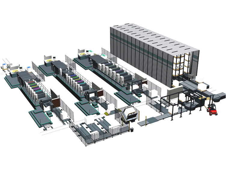 Komplettsysteme für Materialfluss mit Palettenwechsler und Fördertechnik